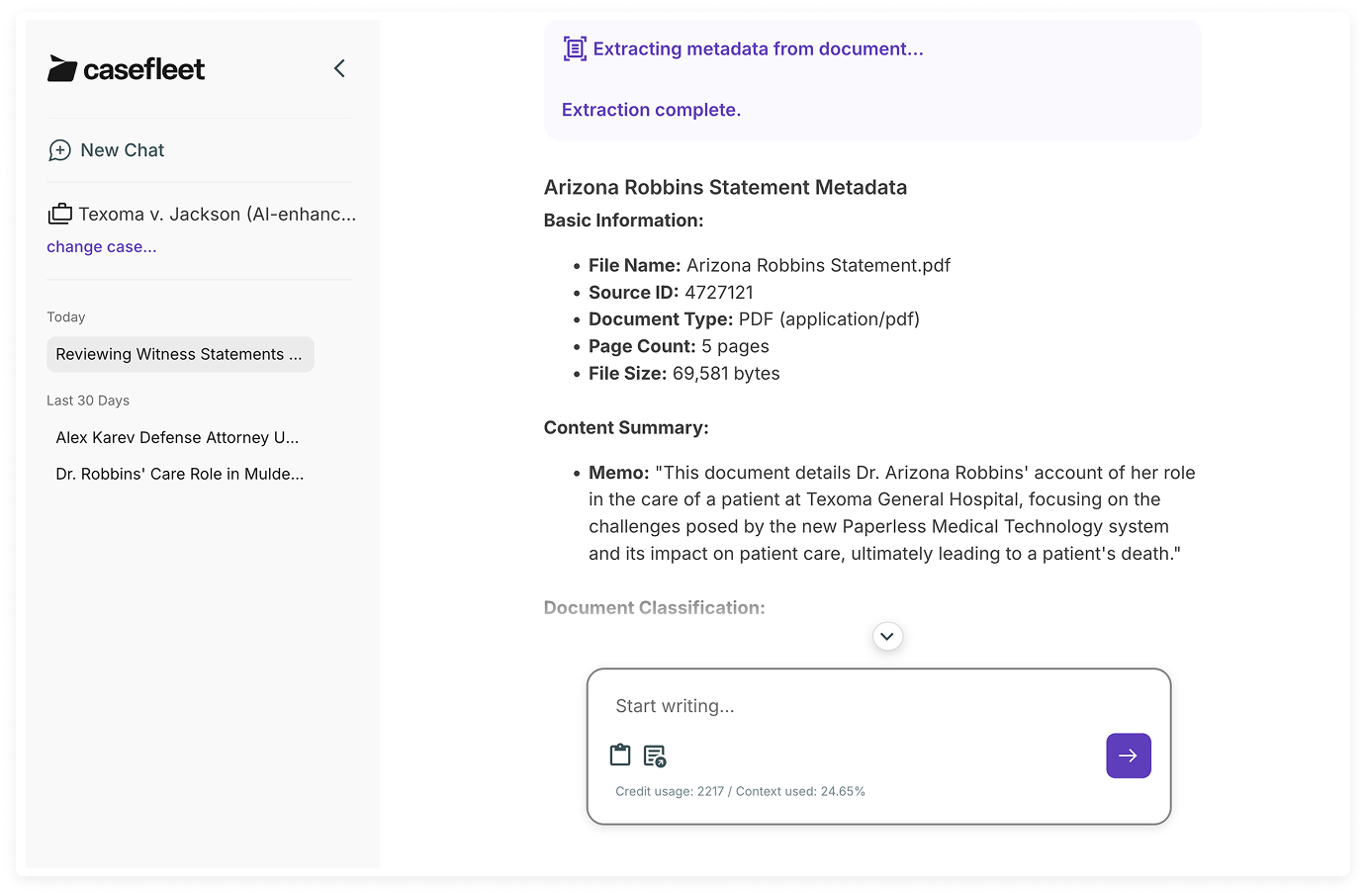 Chat-based Document Analysis - AI-Powered Case File Review | Casefleet